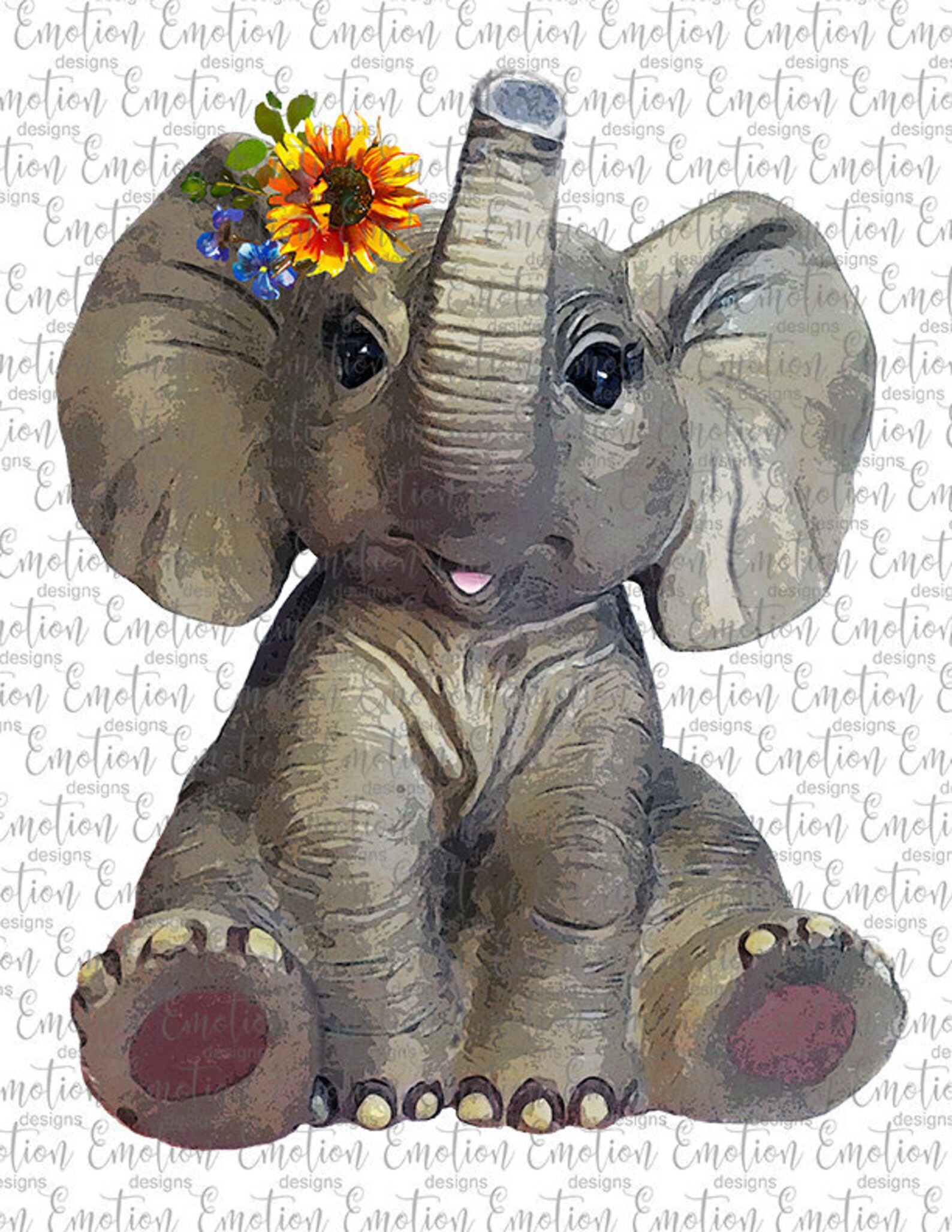 Watercolor Elephant Sunflower Clipart Instant Download | Etsy