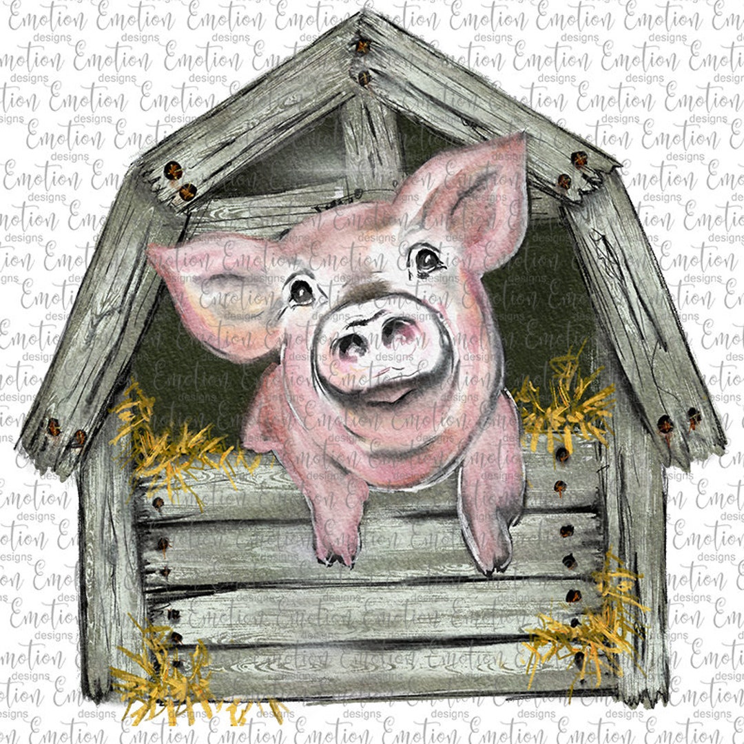 Hand Drawn Watercolor Barn With Pig PNG, Instant Download, Sublimation ...