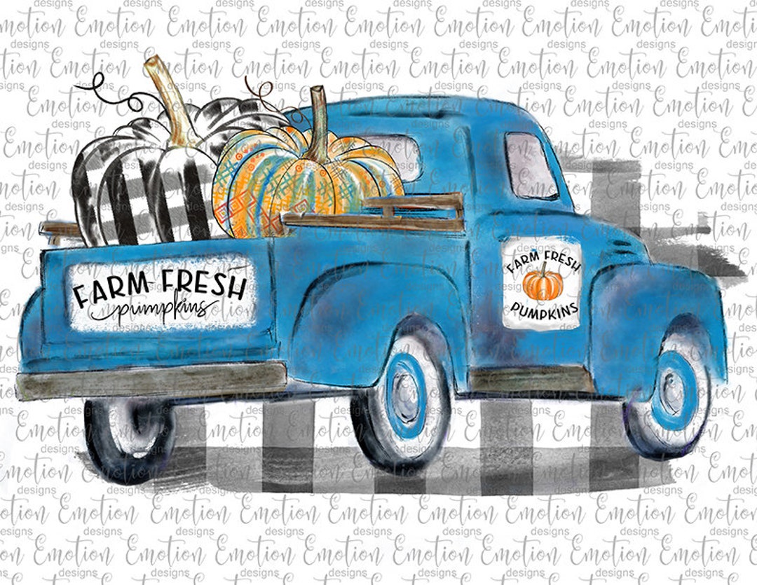 Farm Fresh Pumpkins Hand Drawn Blue Truck PNG, Clipart, Instant ...