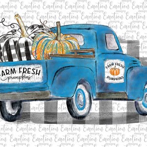 Farm Fresh Pumpkins Hand Drawn Blue Truck PNG, Clipart, Instant ...