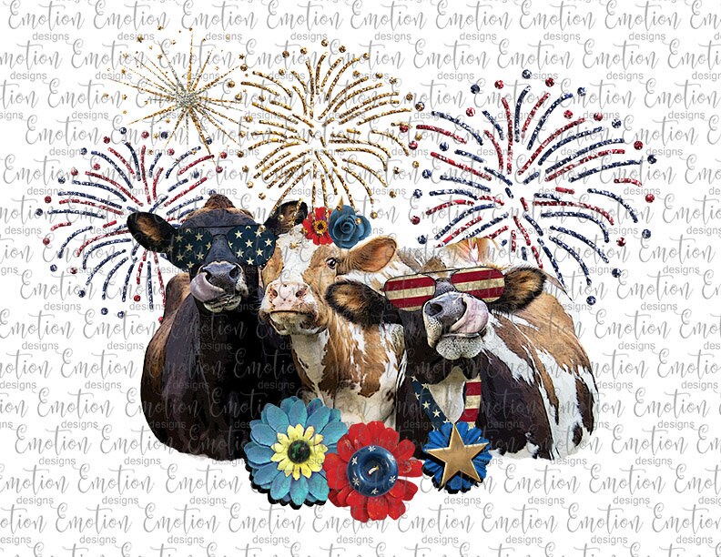 USA Patriotic Cows Fireworks PNG Instant Download | Etsy