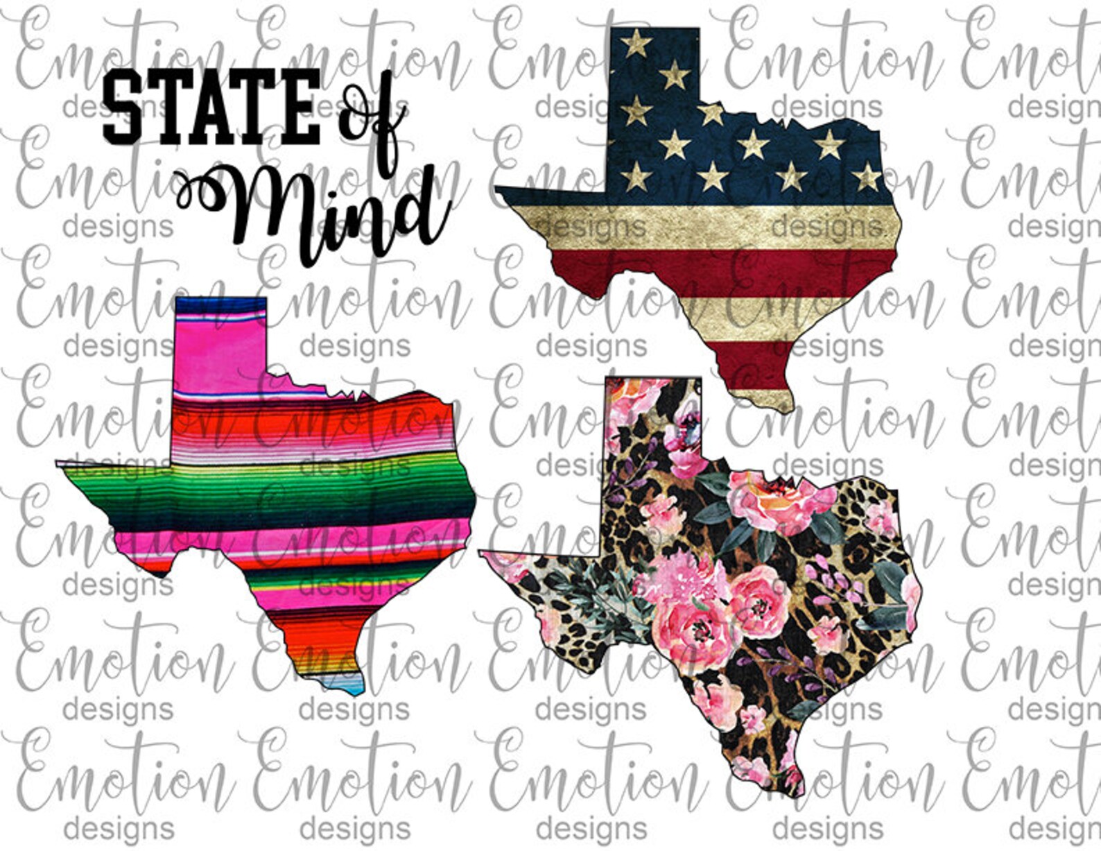 State of Mind Texas Clip Art Bundle, PNG, Serape, USA Flag, Floral ...