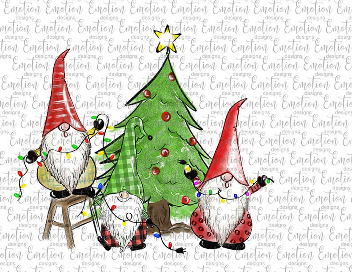 Christmas Gnomes Decorating Tree Clipart Instant Download - Etsy
