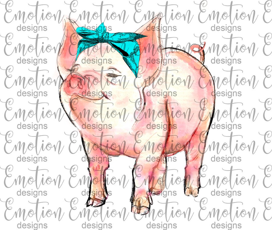 Watercolor Pig Teal Bandana, Instant Download, PNG, Sublimation, DTF ...