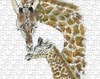 Sublimation Design, Watercolor Mother and Baby, Giraffe, PNG Clipart ...