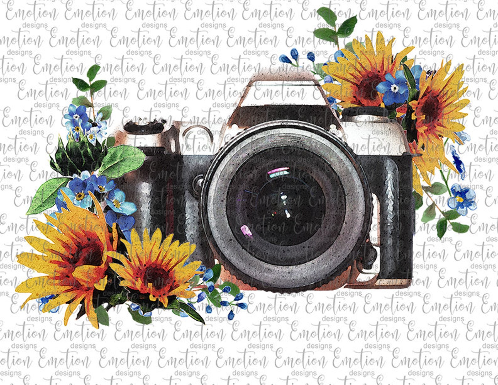 Watercolor Camera With Sunflowers No Background Clipart | Etsy