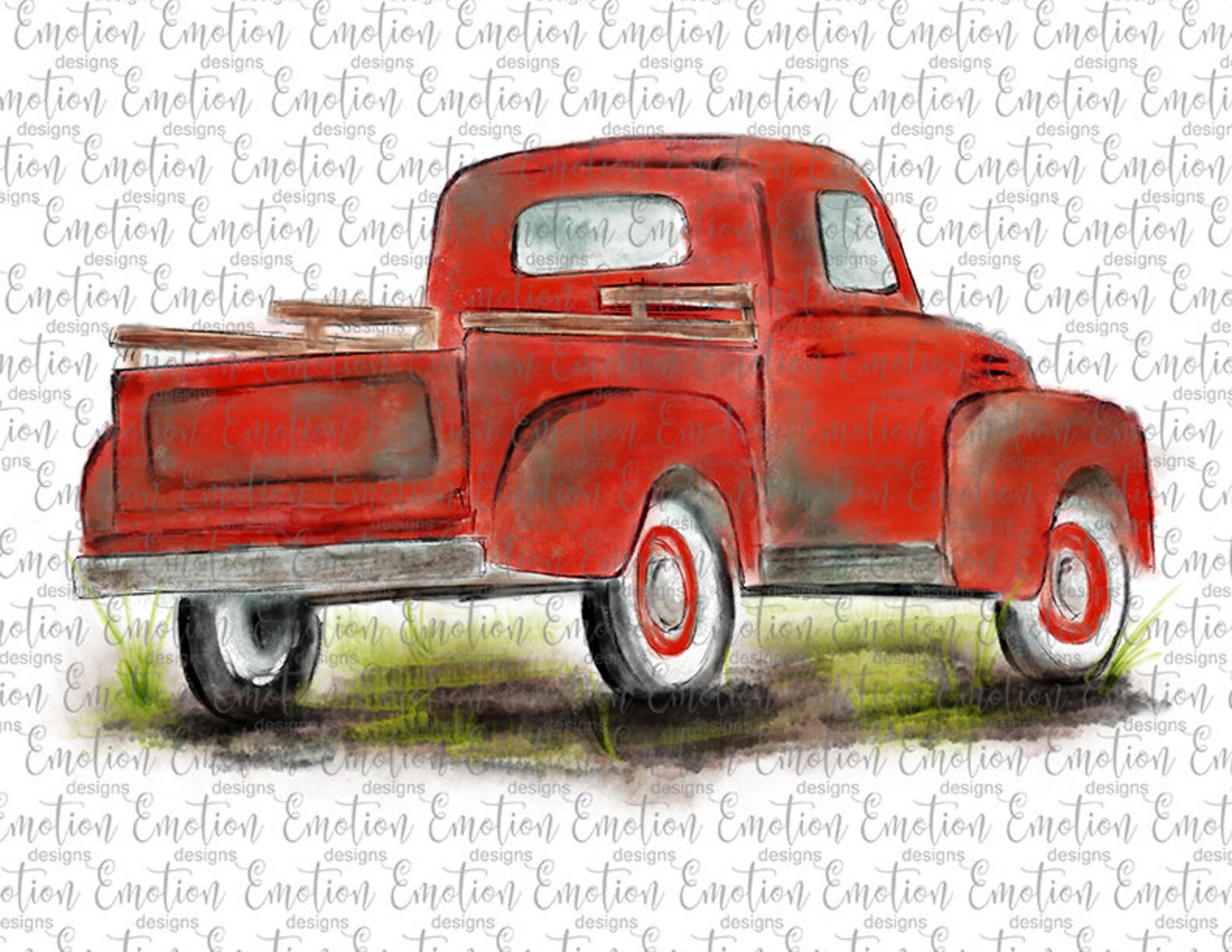 Watercolor Hand Drawn Red Truck PNG Clipart Instant - Etsy