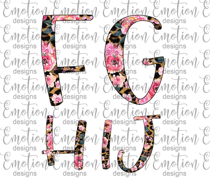 FGHIJ Leopard Print Floral Alphabet Clip Art Instant Download - Etsy