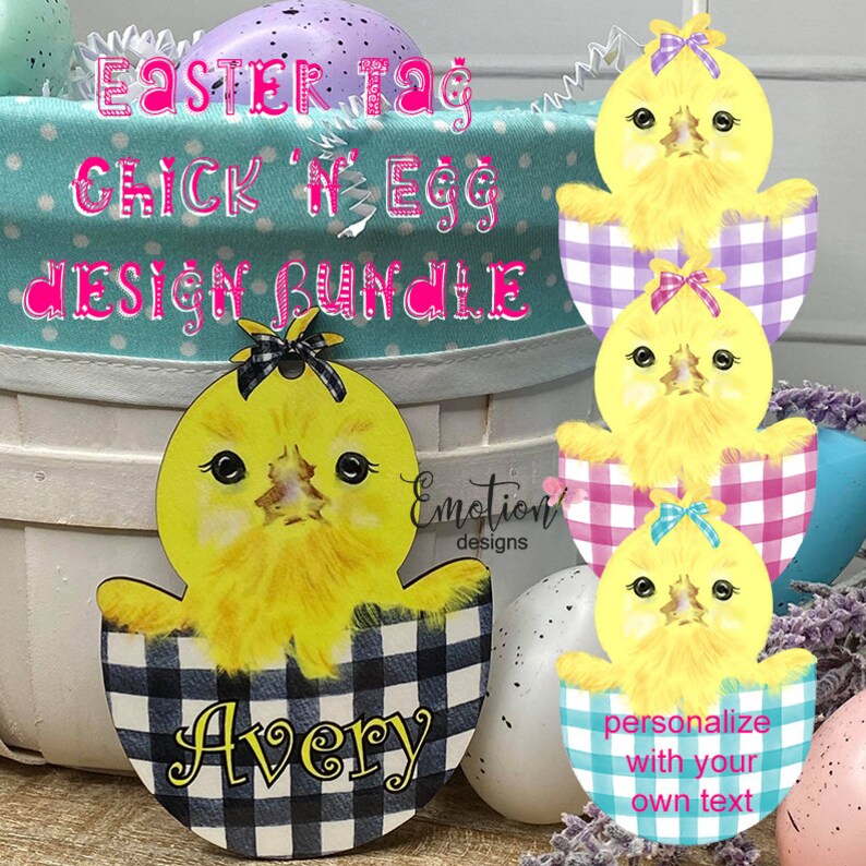 Easter Chick in Egg Tag Design Bundle, Instant Download, Sublimation ...