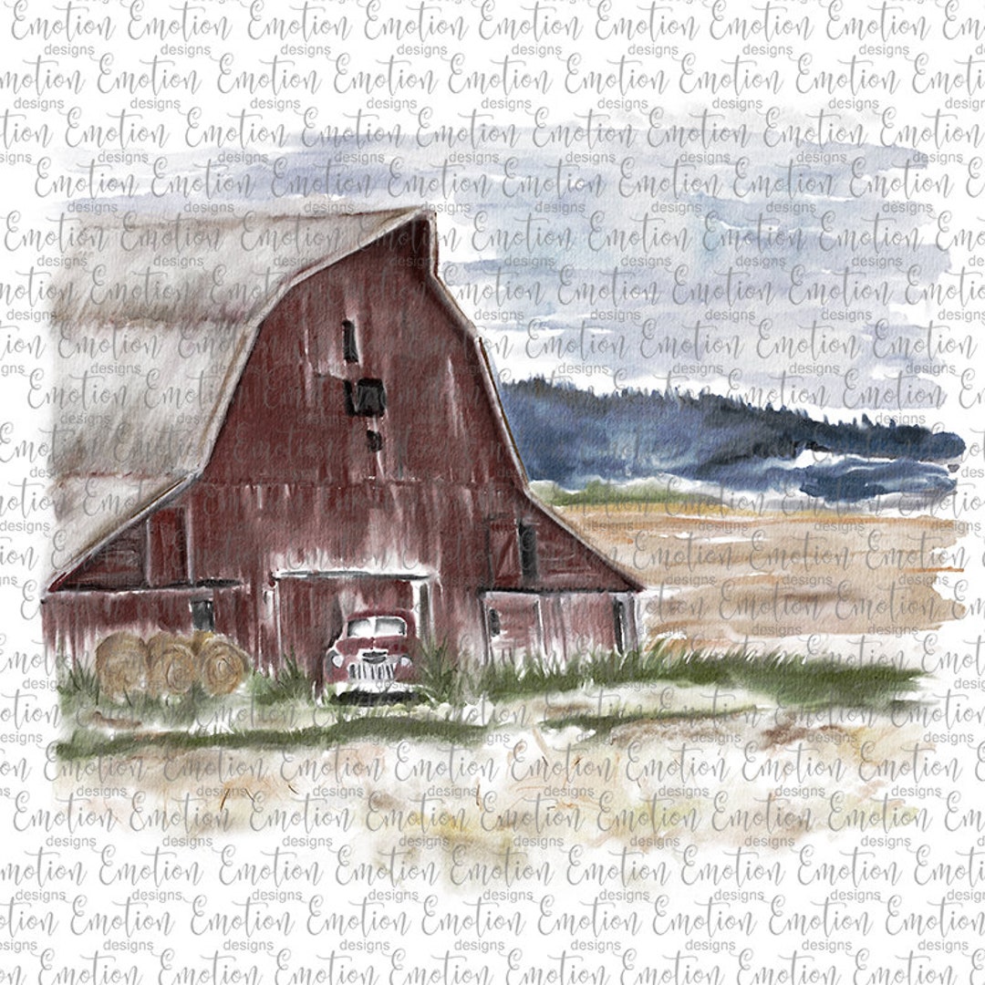 Watercolor Barn Scene PNG, Original Watercolour Art by C Rytter ...