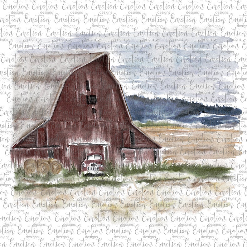 Watercolor Barn Scene PNG Original Watercolour Art by C | Etsy