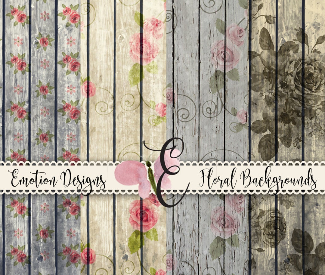 Floral Wood Background Clip Art Bundle, Instant Download, DTF Printing ...