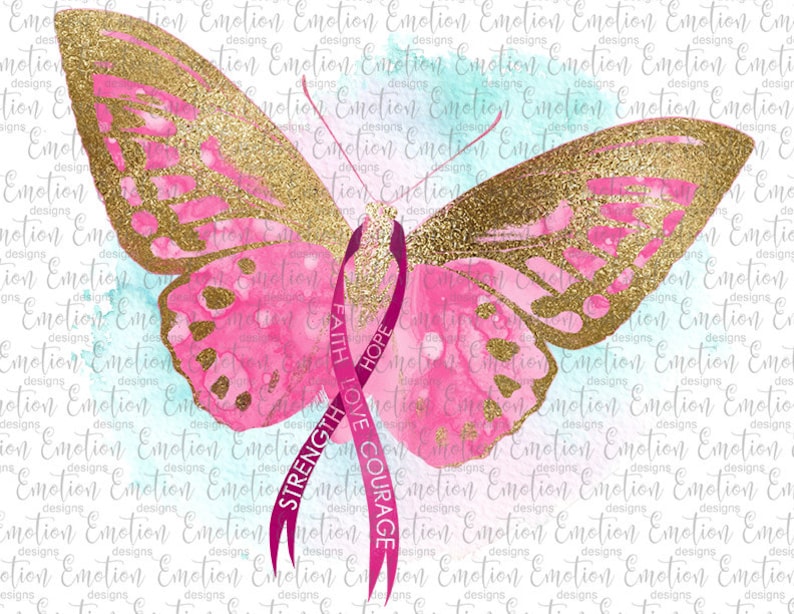 Breast Cancer Awareness Butterfly Clipart Instant (Instant Download) - Etsy