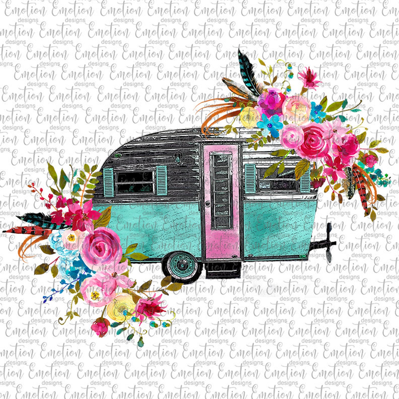 Camper With Flowers Clipart, Instant Download, Flowers, Sublimation ...