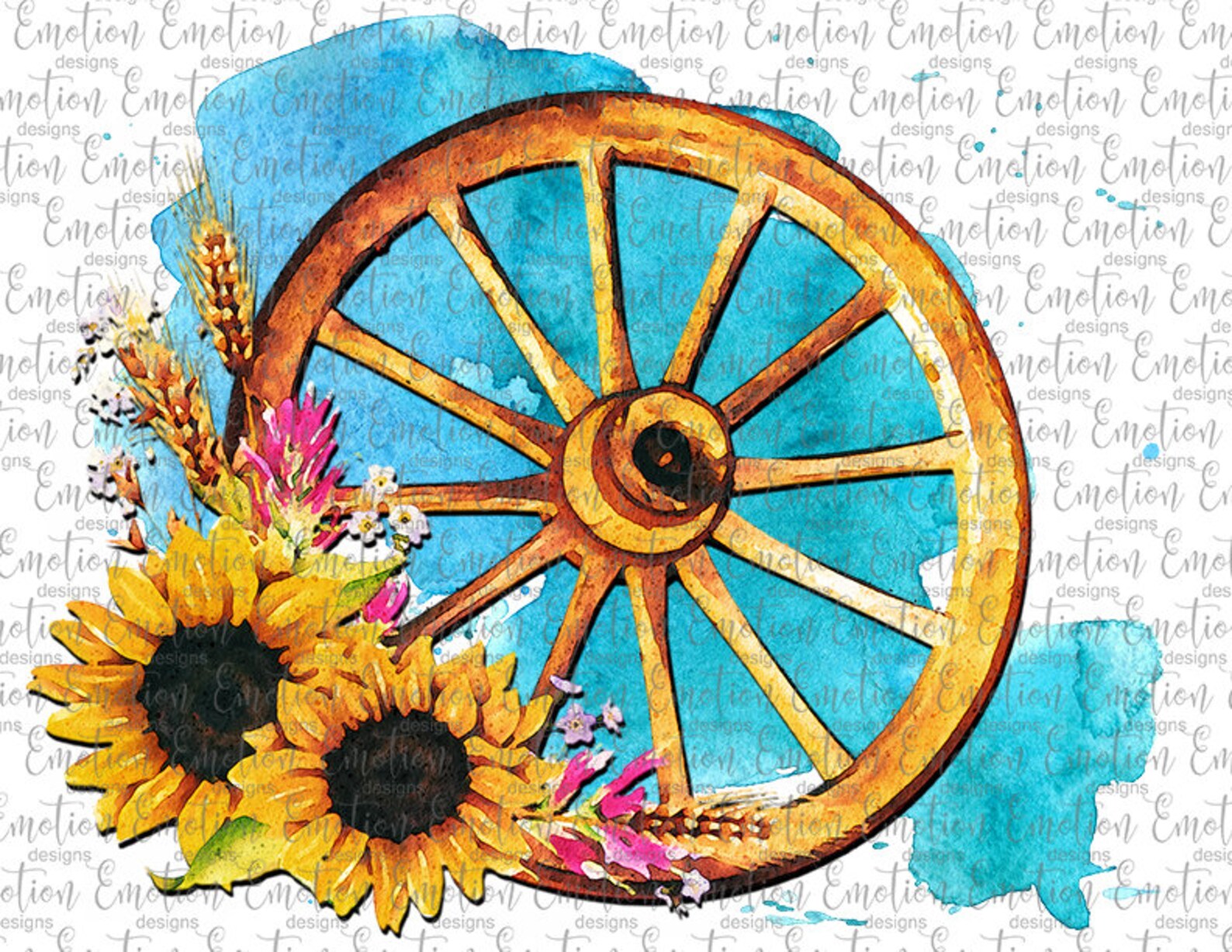 Wagon Wheel With Sunflowers PNG, Instant Download, Sublimation Graphics ...