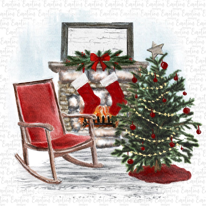 Christmas Fireplace Rocking Chair Scene Scene Instant | Etsy