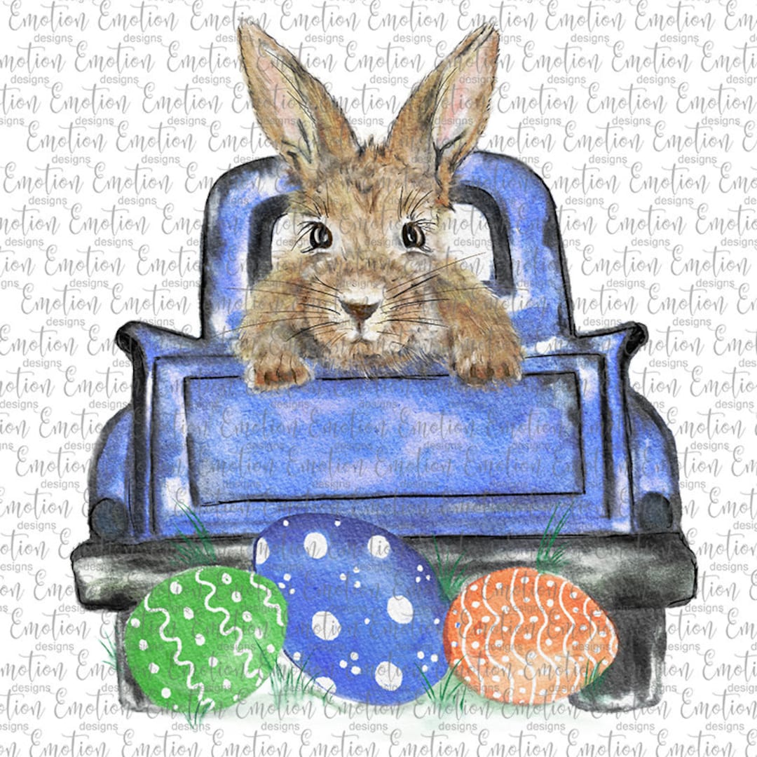 Watercolor Truck Easter Bunny With Eggs, Instant Download, PNG ...