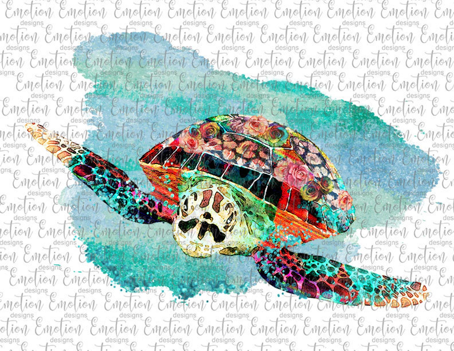 Watercolor Rose Sea Turtle 2 Clipart Instant Download - Etsy