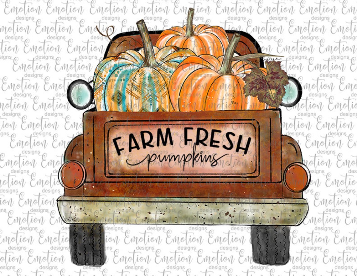 Hand Drawn Truck Farm Fresh Pumpkins PNG Clipart Instant | Etsy