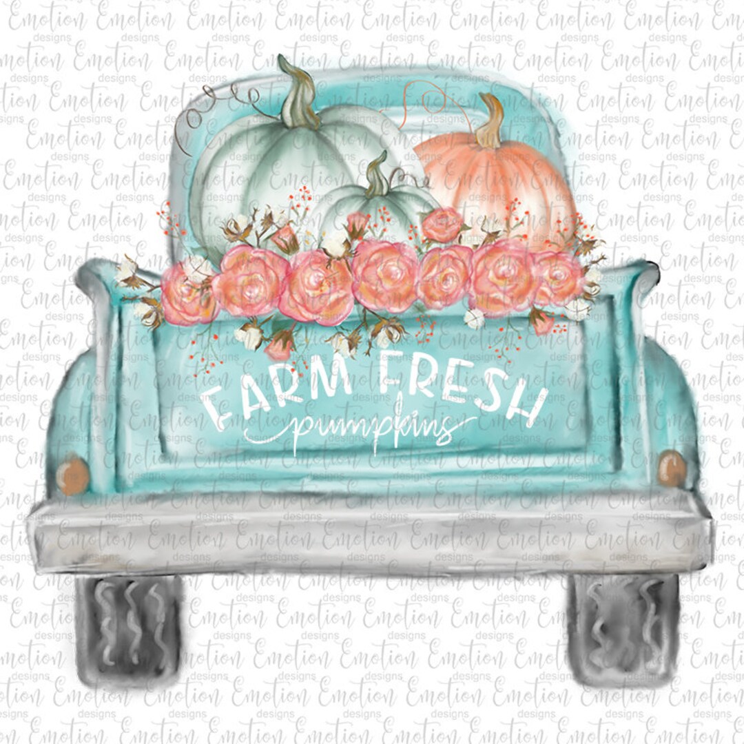 Farm Fresh Pumpkins Vintage Truck PNG: Hand Drawn Clipart (digital ...