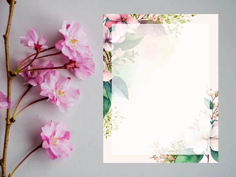 Spring Flowers Printable Stationery, Printable Writing Paper, Printable ...