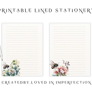 Floral Bee Printable Stationery, Printable Writing Paper, Printable ...