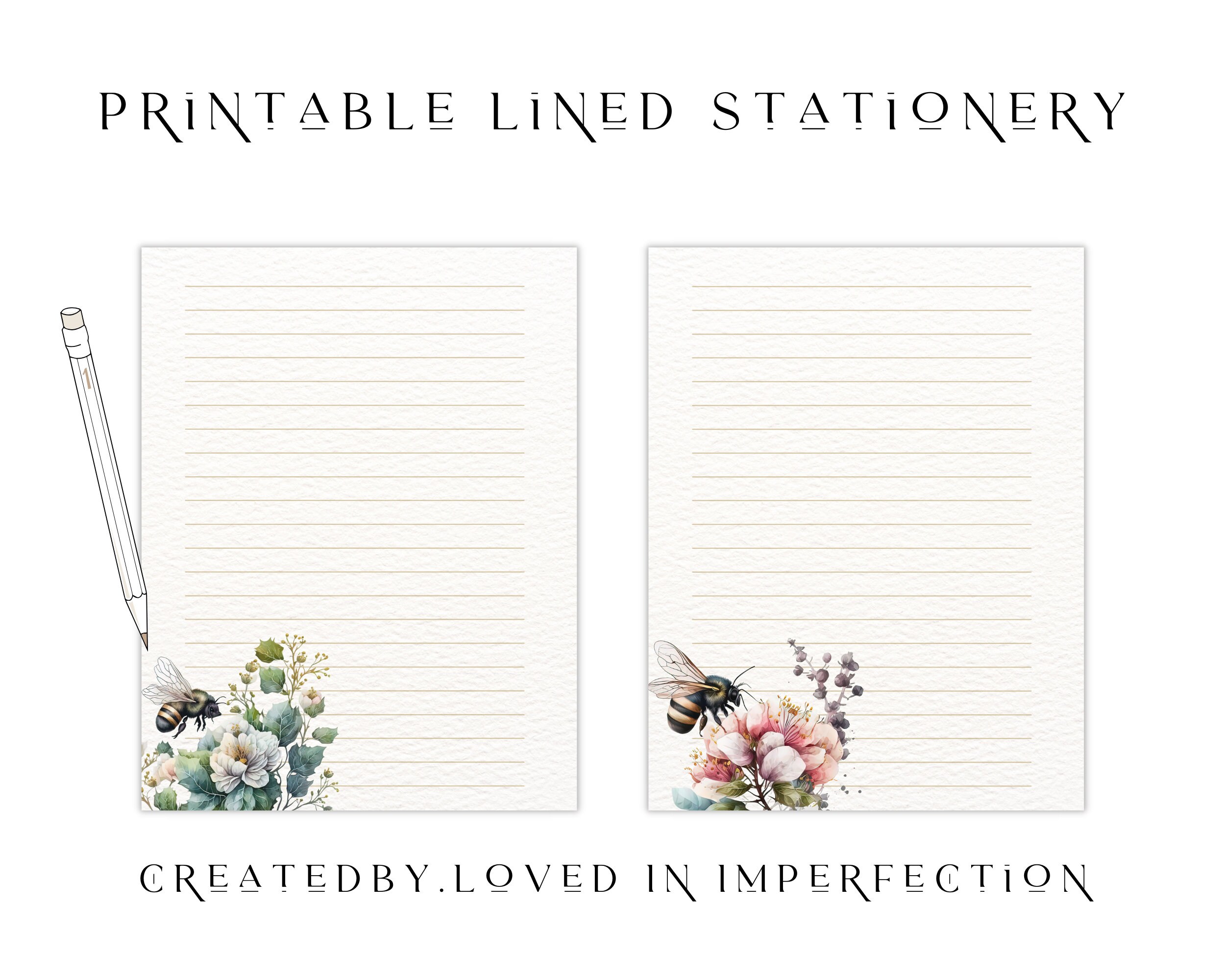 Floral Bee Printable Stationery, Printable Writing Paper, Printable ...