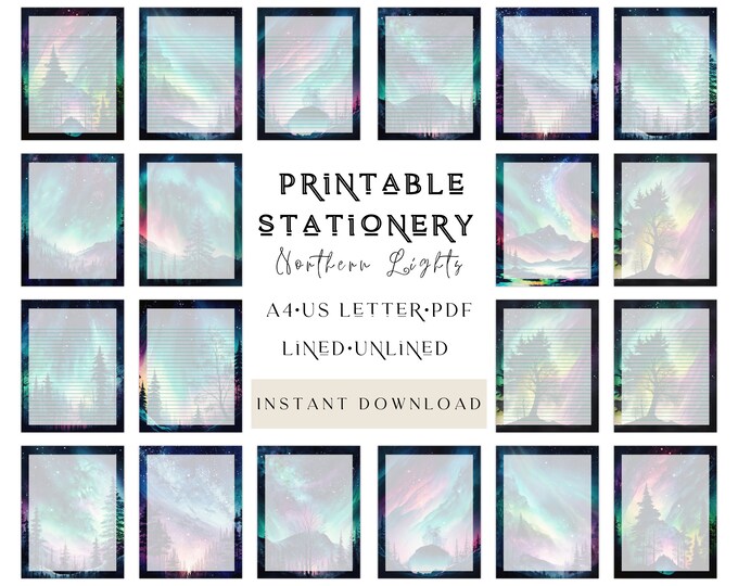 Northern Lights Printable Stationery, Printable Writing Paper, A4 ...