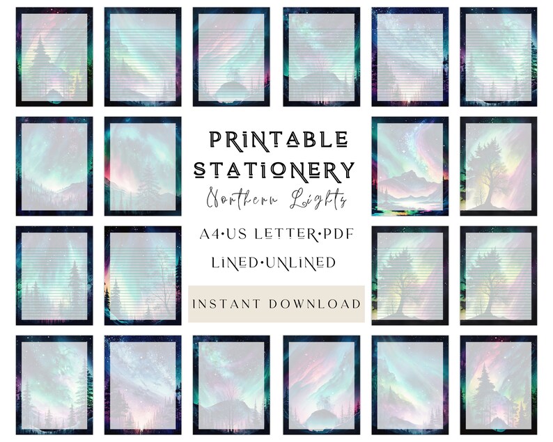 Northern Lights Printable Stationery, Printable Writing Paper, A4 ...