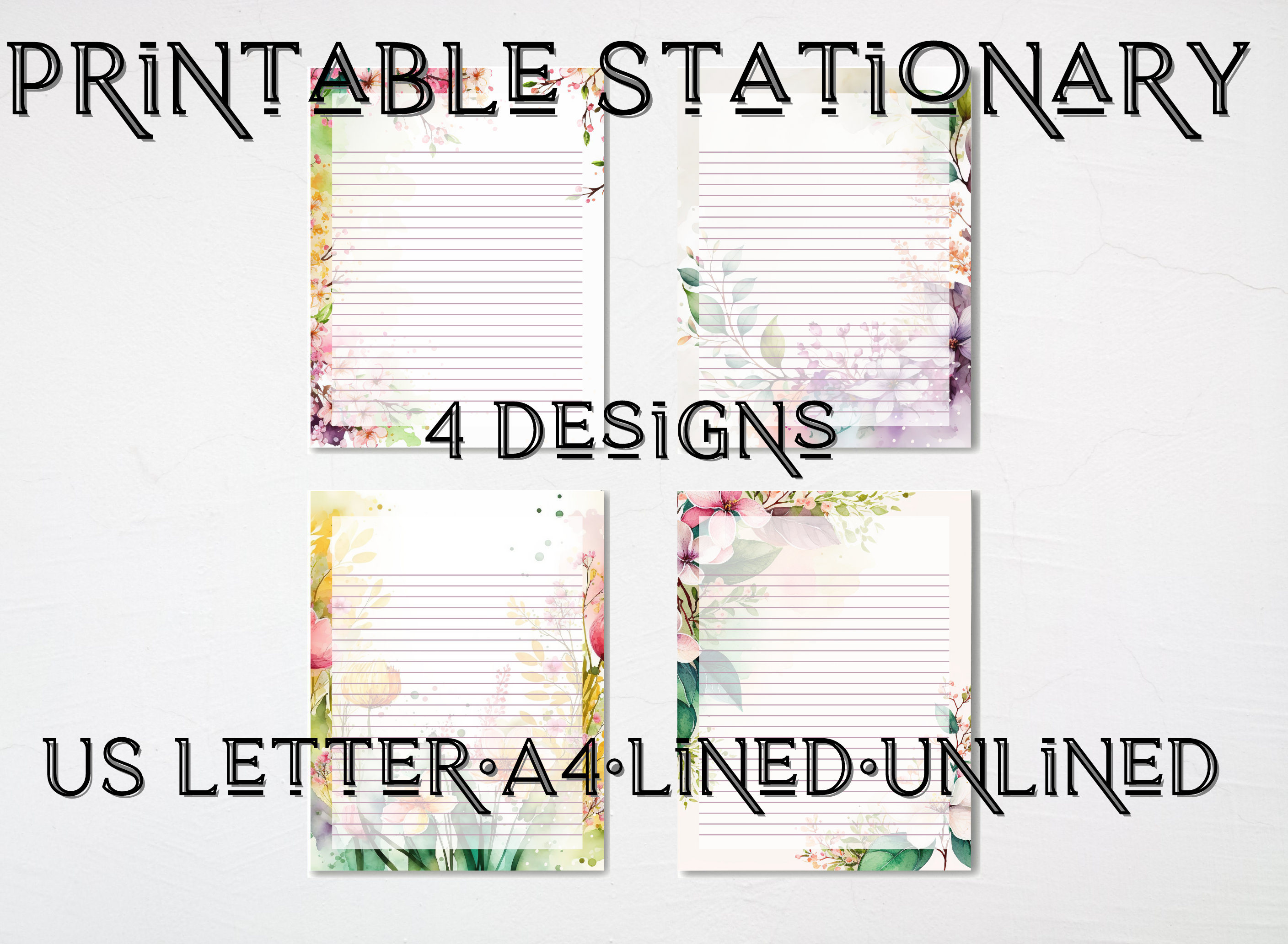 Spring Flowers Printable Stationery, Printable Writing Paper, Printable ...