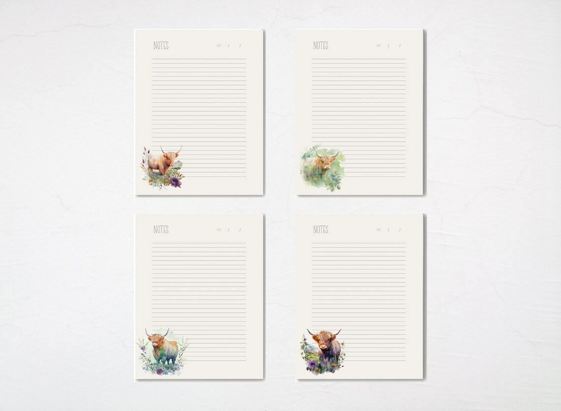 Watercolor Scottish Highland Cow Stationery, Printable Writing Paper ...