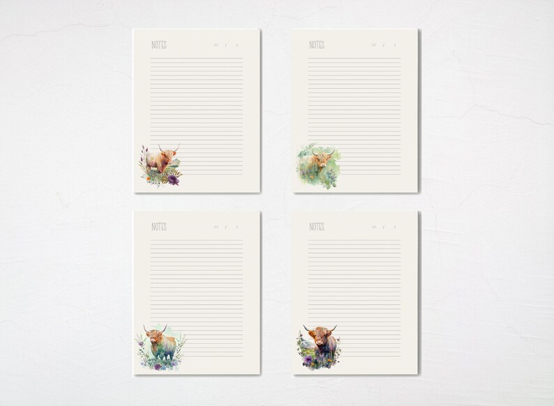 Watercolor Scottish Highland Cow Stationery, Printable Writing Paper ...