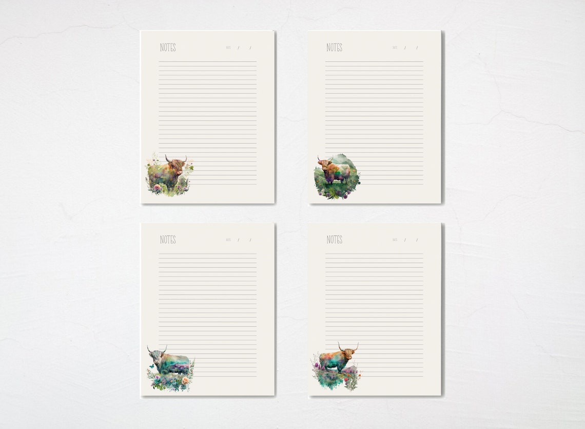 Watercolor Scottish Highland Cow Stationery, Printable Writing Paper ...