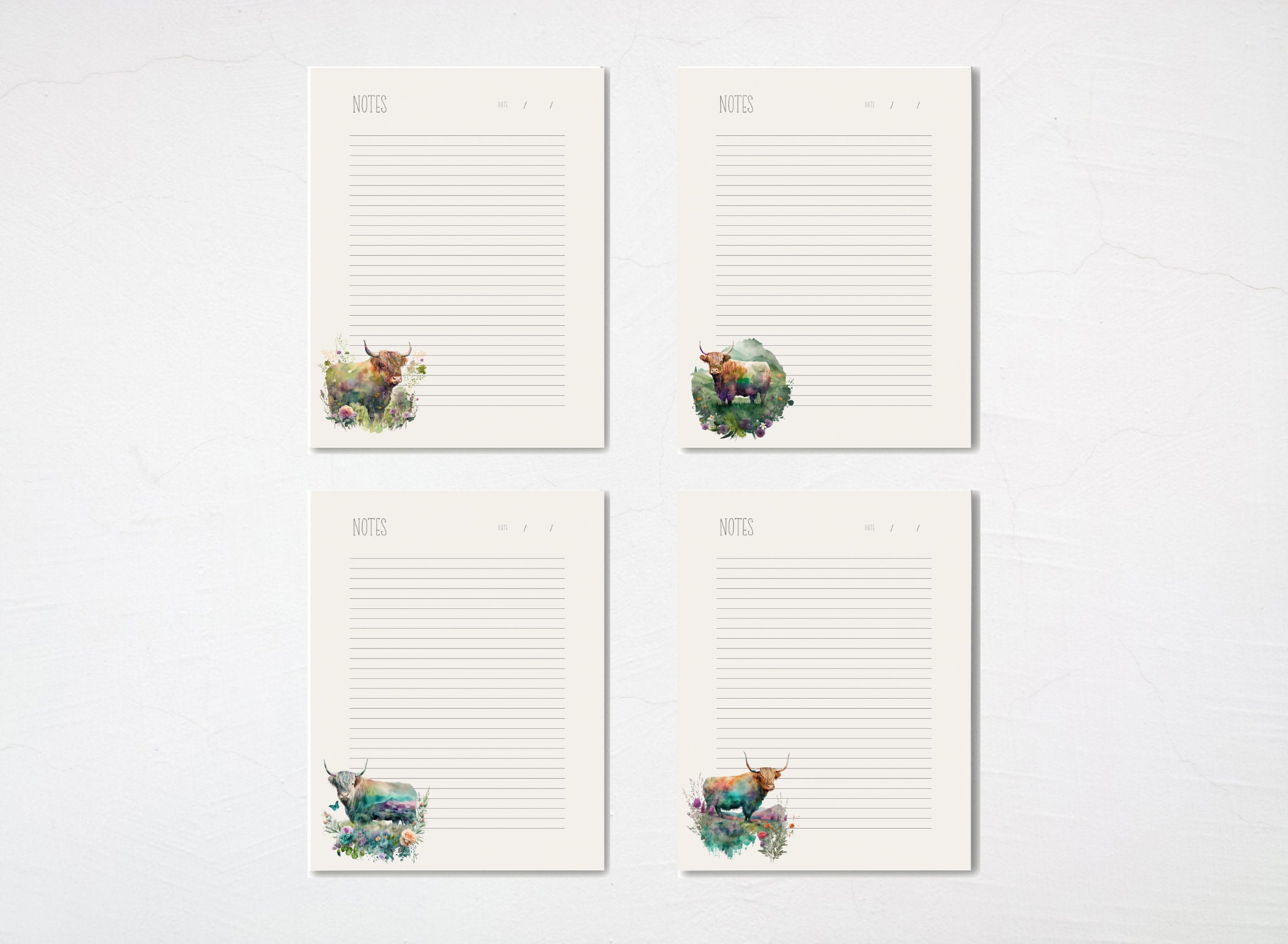 Watercolor Scottish Highland Cow Stationery, Printable Writing Paper ...