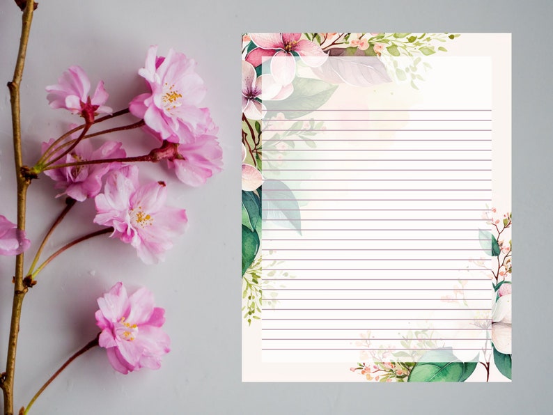 Spring Flowers Printable Stationery, Printable Writing Paper, Printable ...
