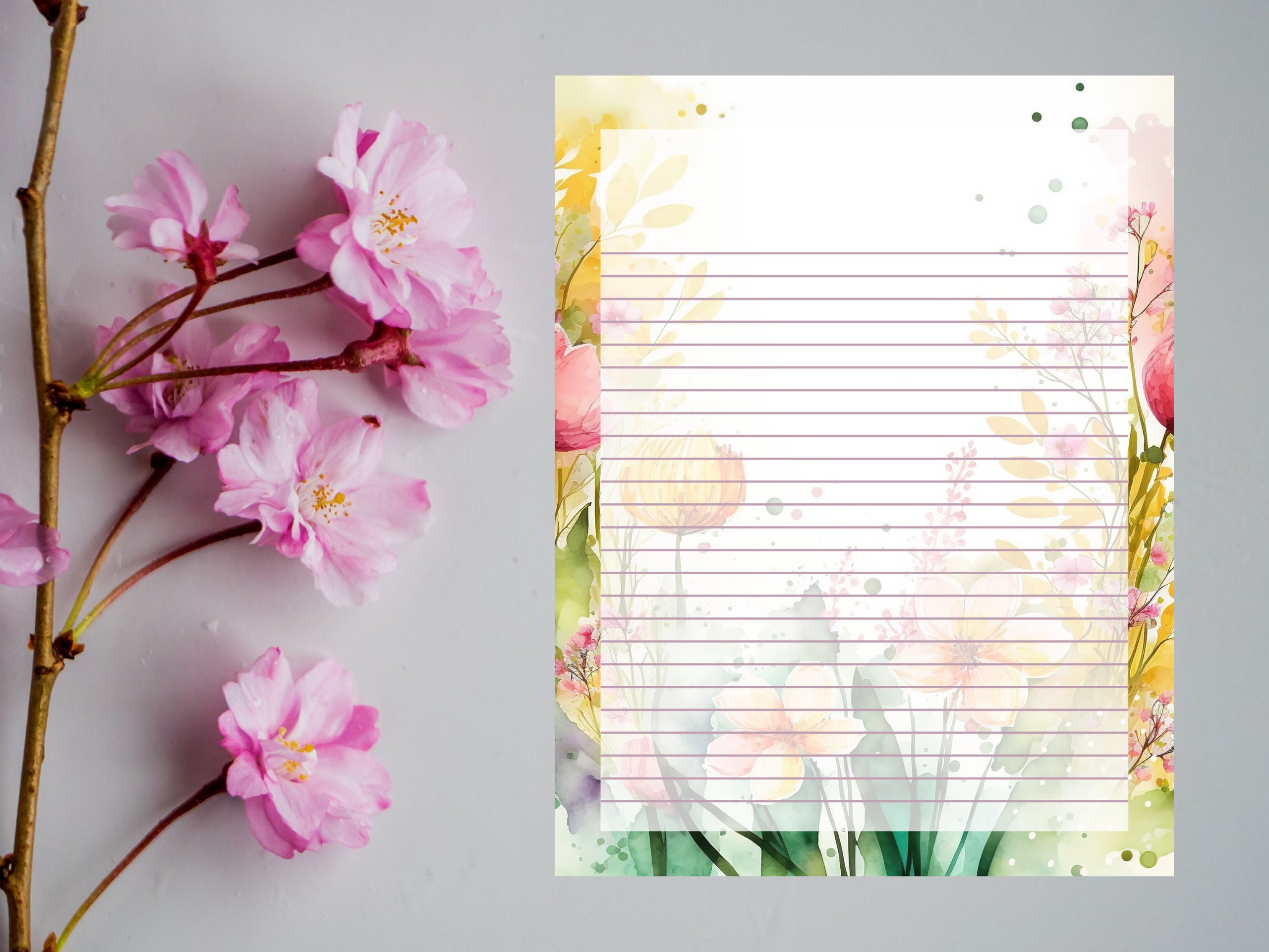 Spring Flowers Printable Stationery, Printable Writing Paper, Printable ...