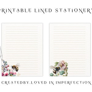 Floral Bee Printable Stationery, Printable Writing Paper, Printable ...