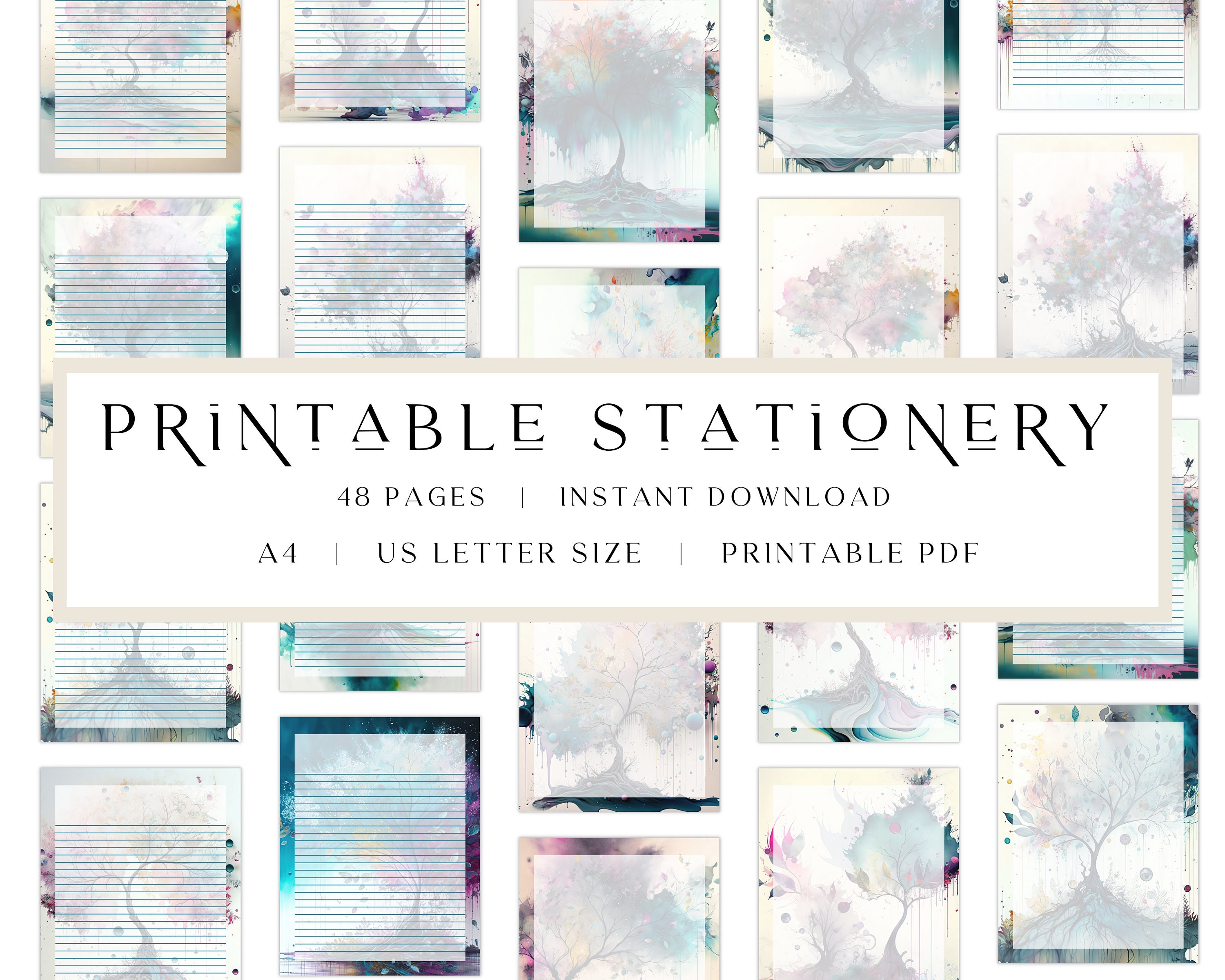 Whimsical Tree Printable Stationery, Printable Writing Paper, Printable ...