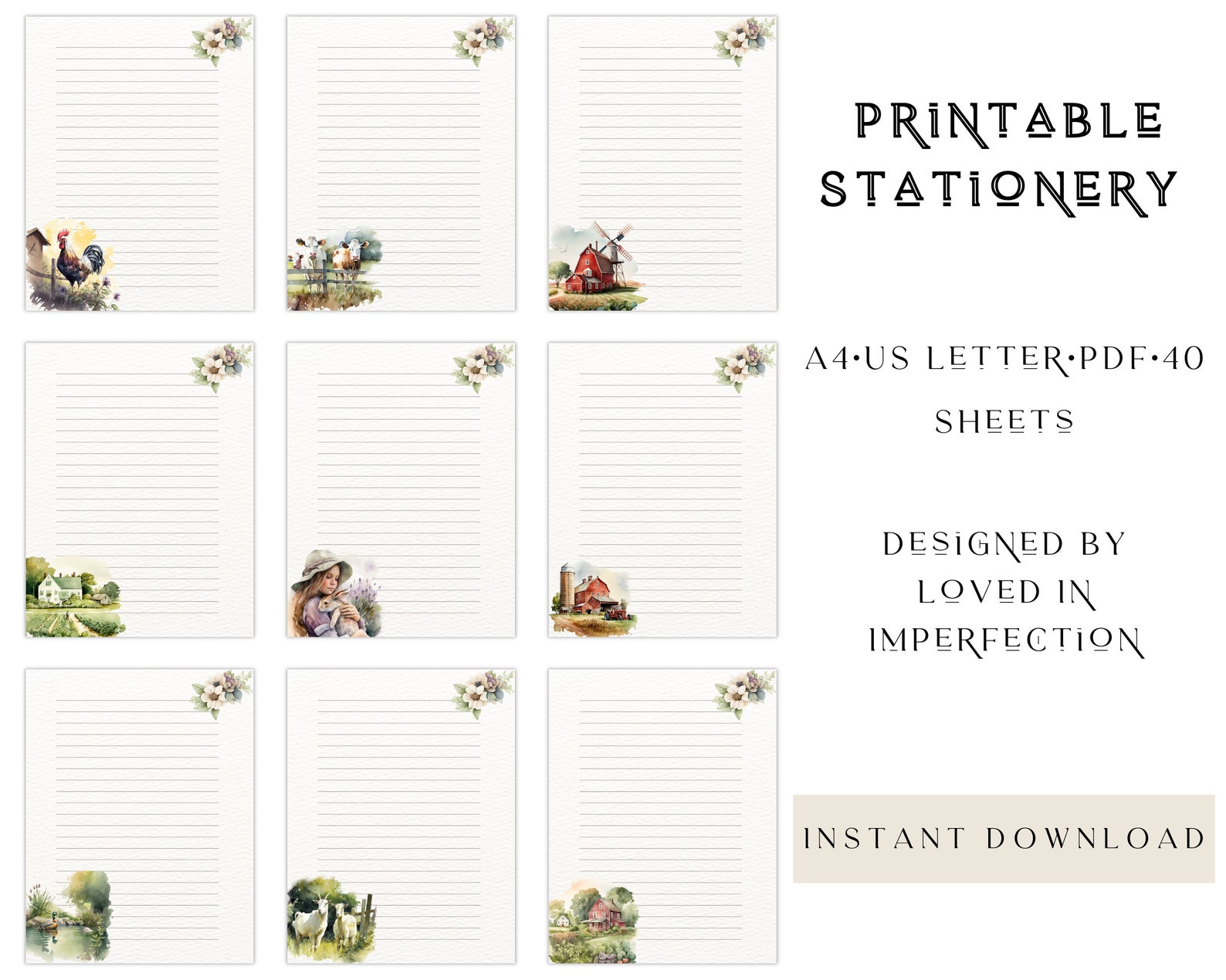 Down on the Farm Printable Stationery, Printable Writing Paper ...
