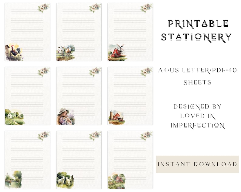 Down on the Farm Printable Stationery, Printable Writing Paper ...