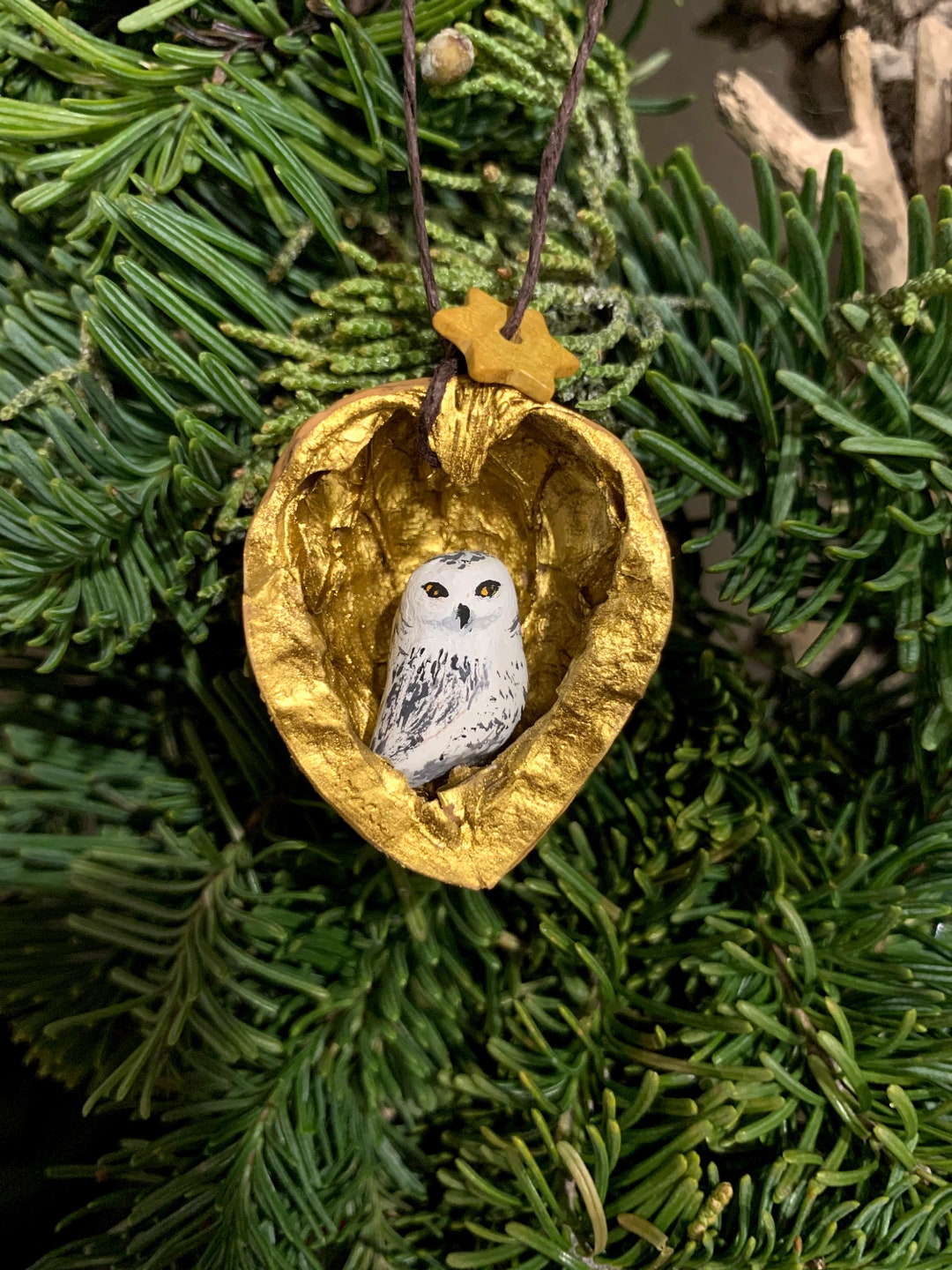 Harry Potter Owl, Miniature White Owl, Walnut Shell, Christmas Ornament ...