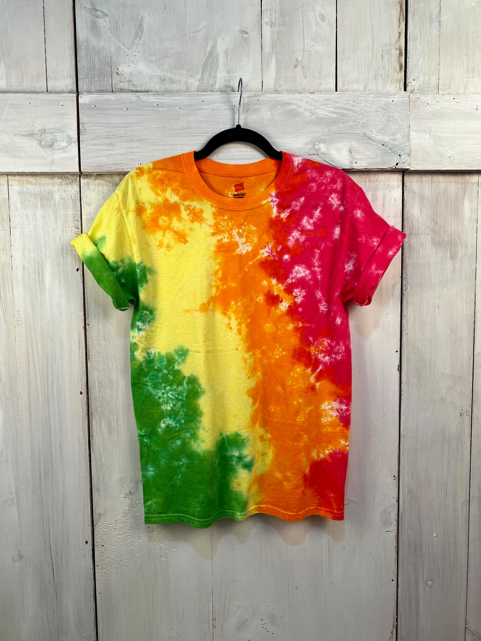 Short-sleeve Tie-dye Tee // Summer // Pink Orange Lime Yellow // 100% ...