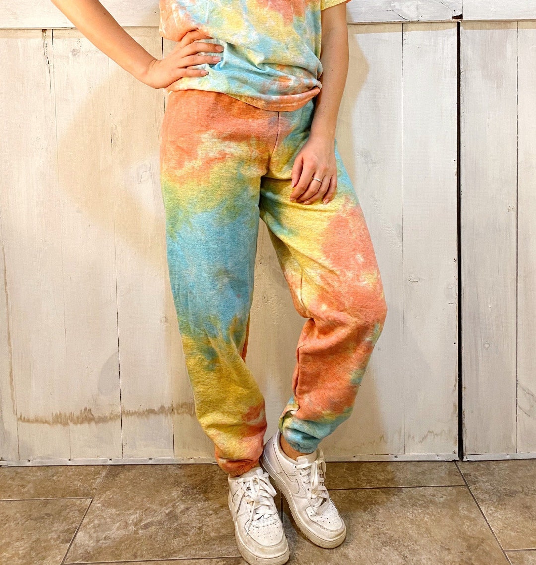Tie-dye Sweatpants // "pastel” - Light Blue, Coral Pink &yellow ...