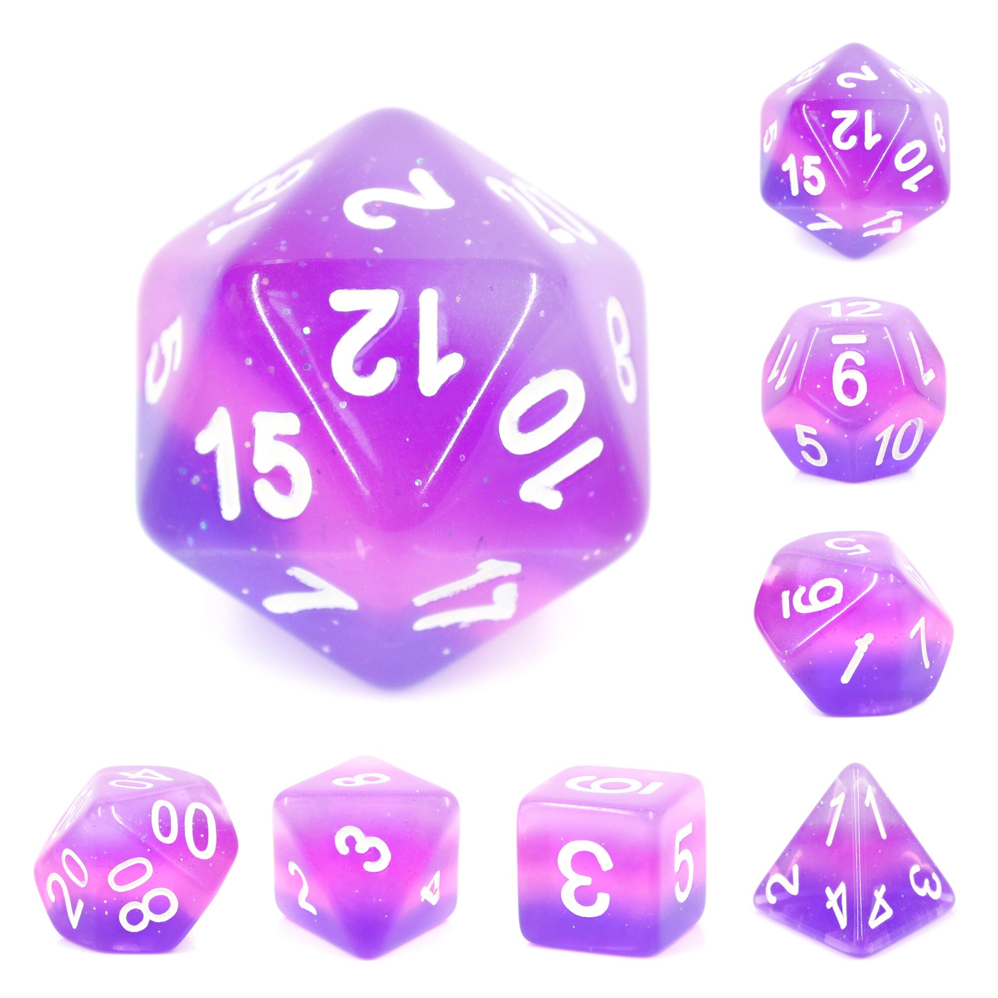 Purple Transparent Glitter Dice Set, 7 Piece Polyhedral RPG Dice - Etsy