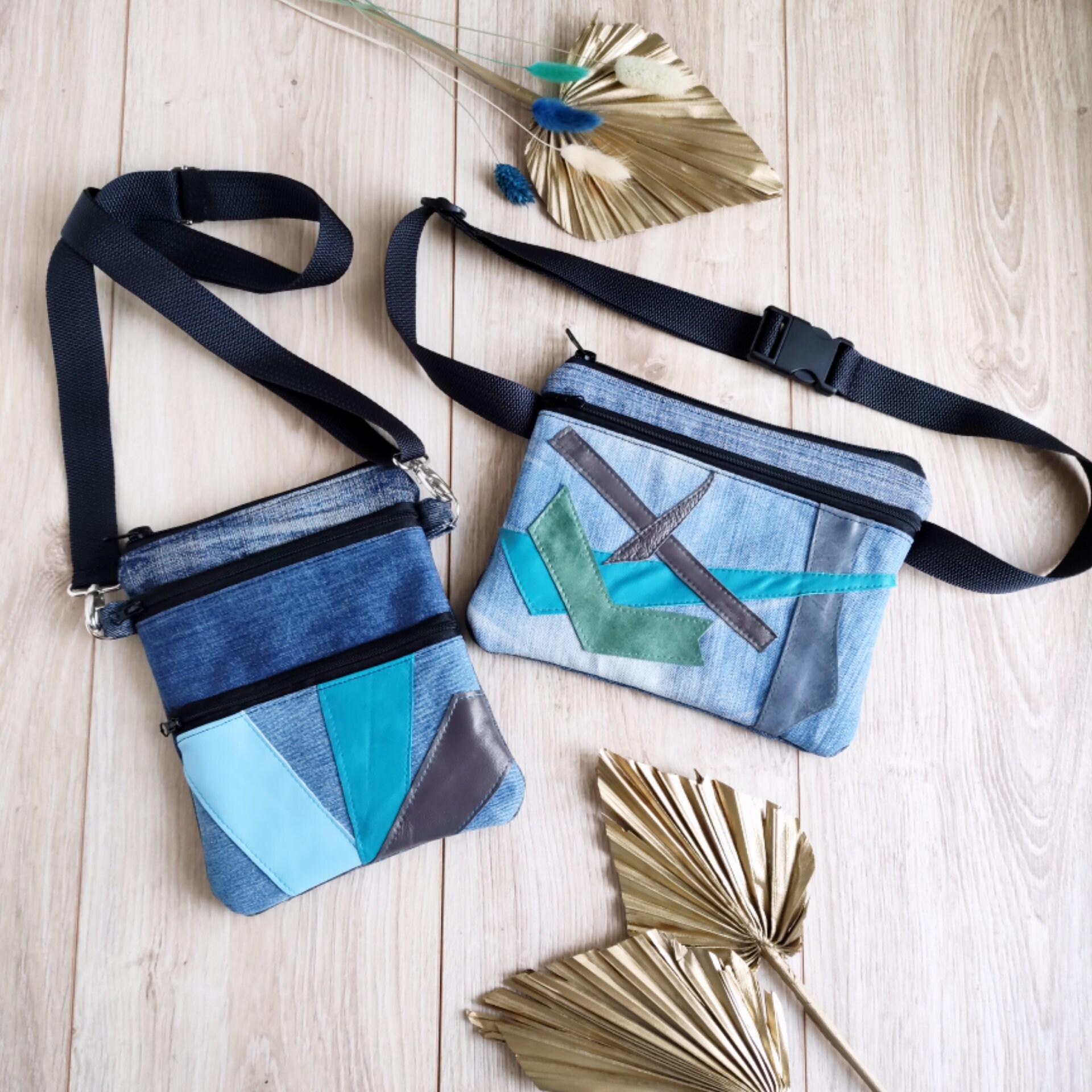 Blue Space Style Fanny Pack With Leather Decor Denim Waist | Etsy