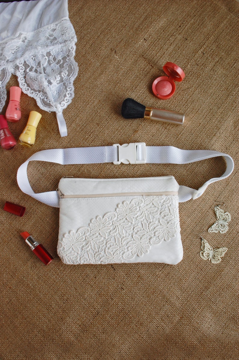 White Wedding Bag Set of Fanny Pack and Laces Clutch, Matching Bags ...