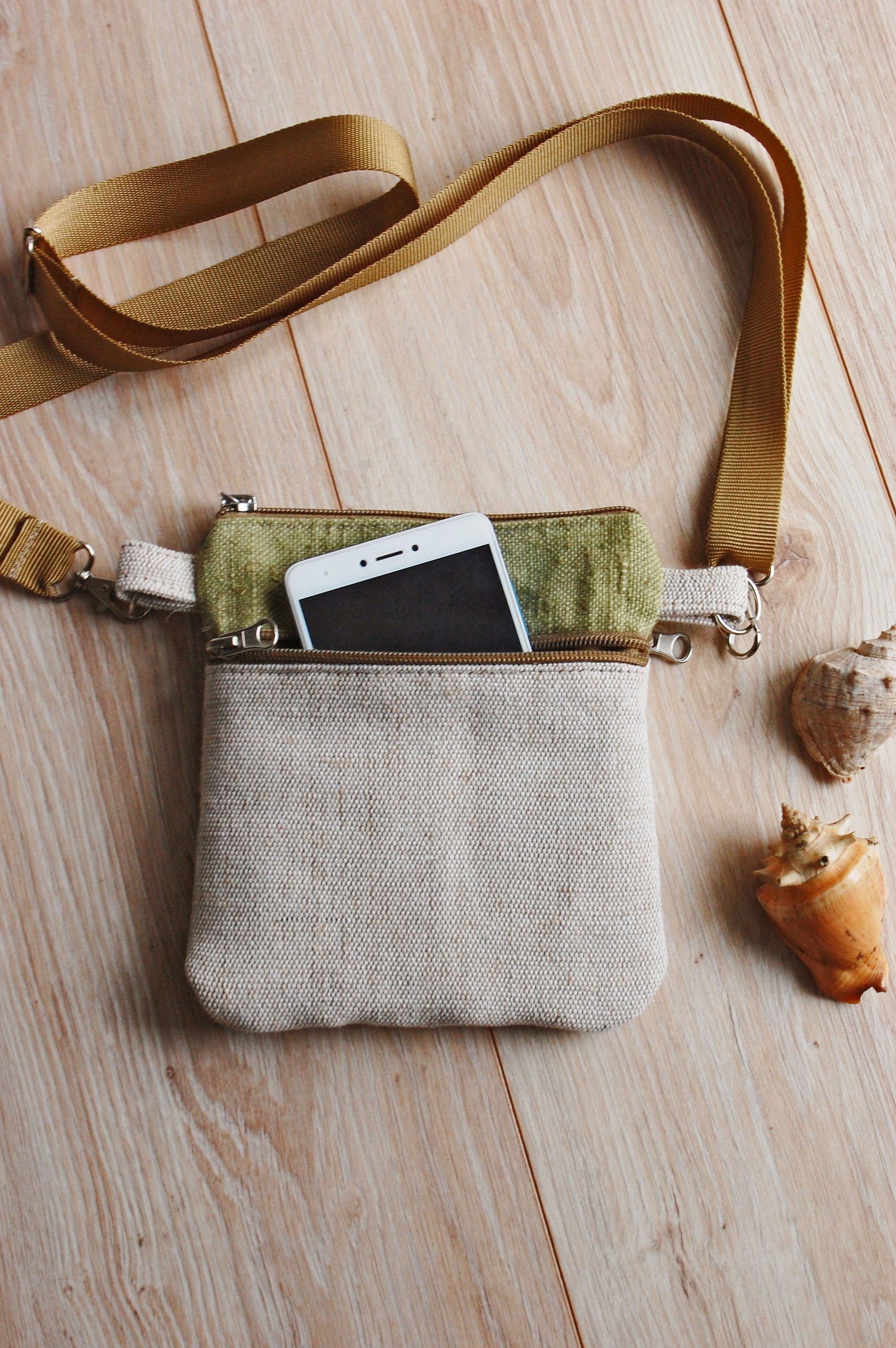 Burlap Crossbody Purse With 2 Outer Pockets, Shoulder Strap Cell Phone ...
