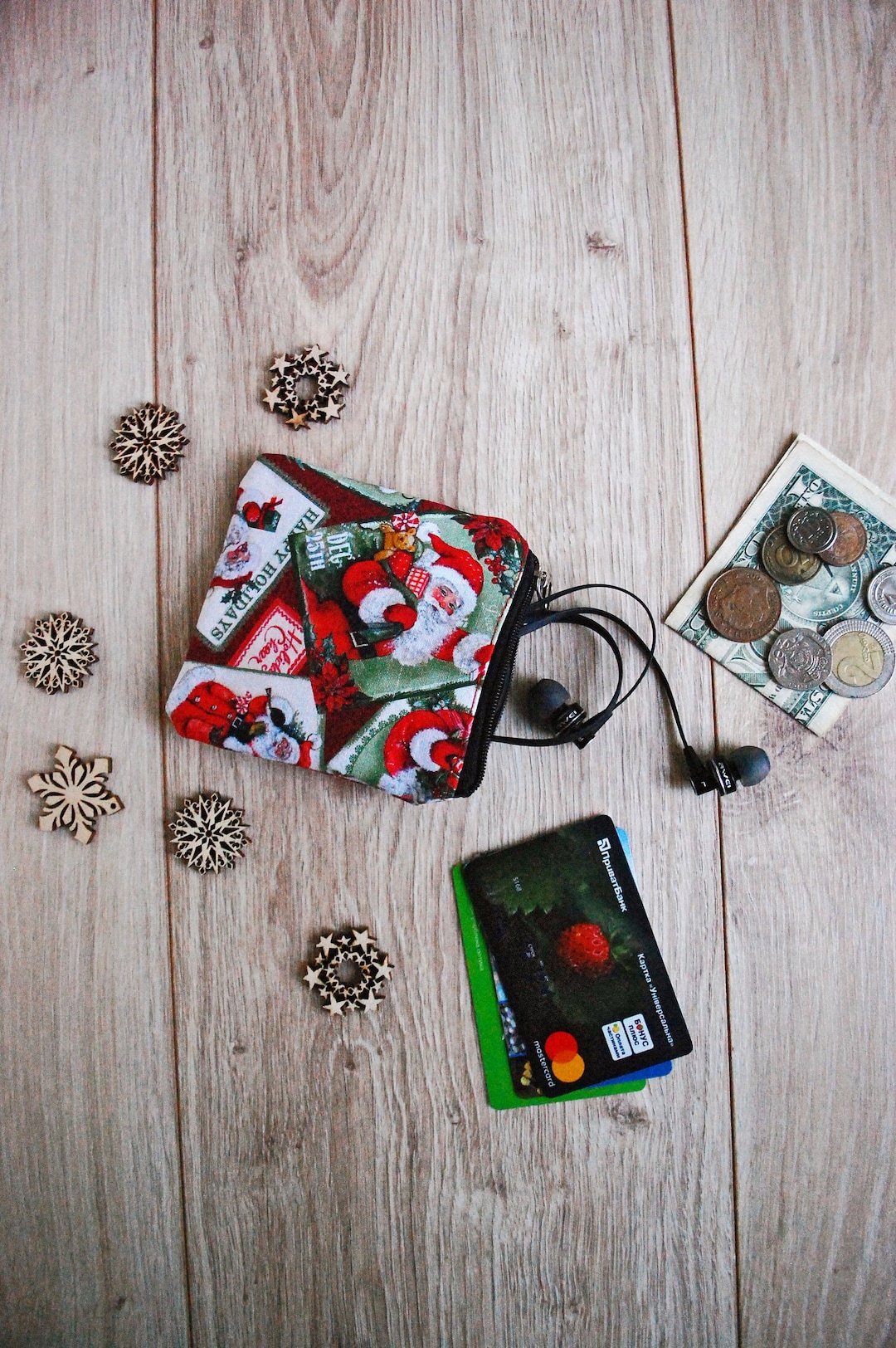 Christmas Cotton Coin Purse, Santa Print, Stocking Stuffer - Etsy