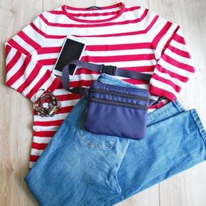 Dark Blue Fanny Pack for Women and Men, Flat Waterproof Waist Bag ...