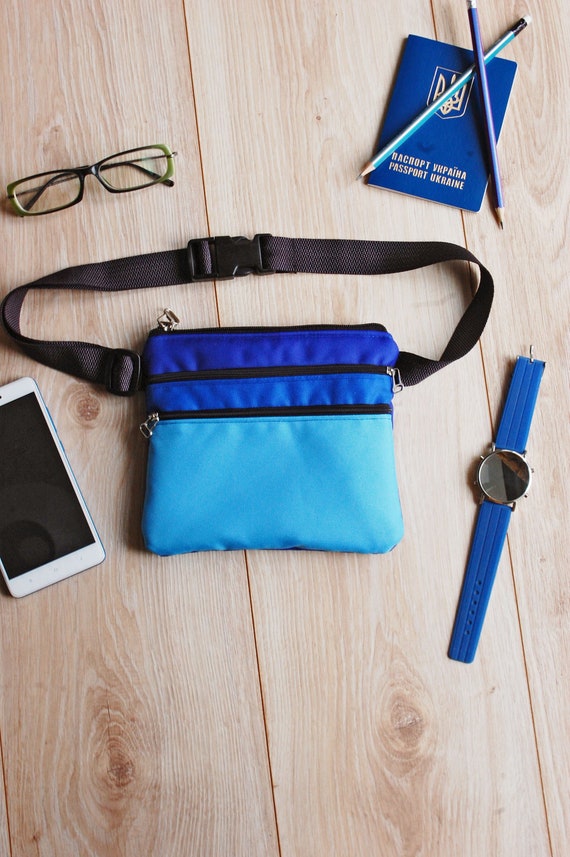 Blue Fanny Pack for Women and Men Flat Waterproof Waist Bag - Etsy